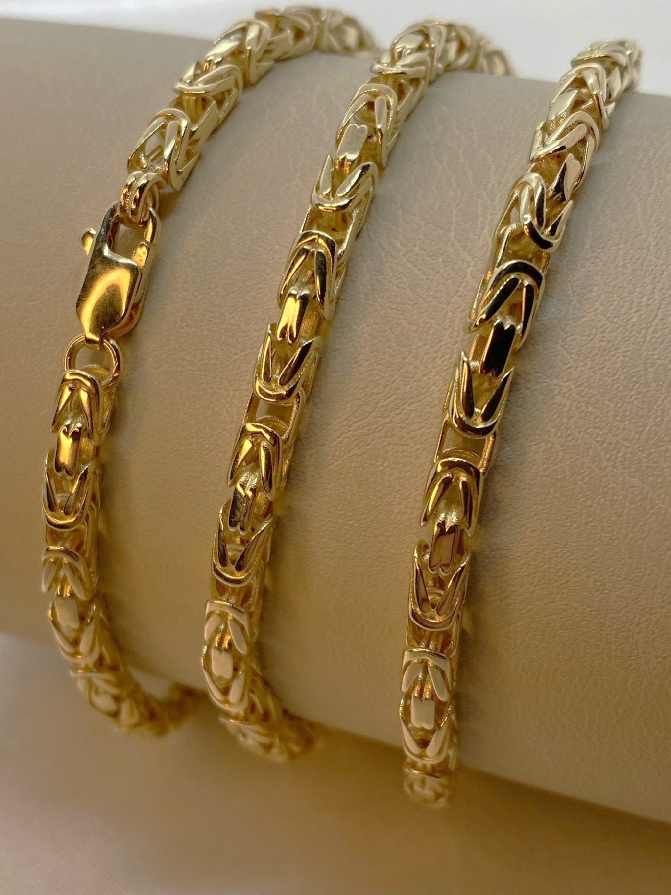14K Solid Gold Byzantine Chain 4mm Gold Byzantine Necklace , Christmas ...
