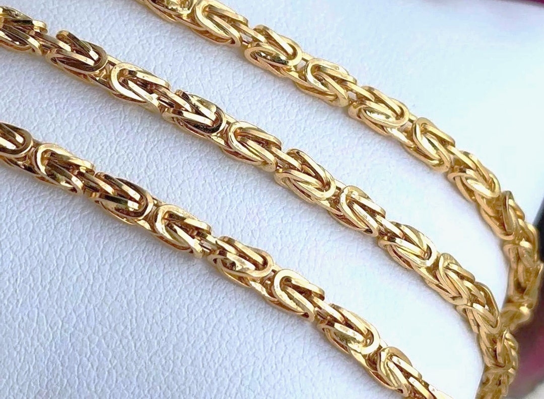 18K Solid Gold Byzantine Chain 2.3mm Gold Byzantine Necklace , Cadena ...