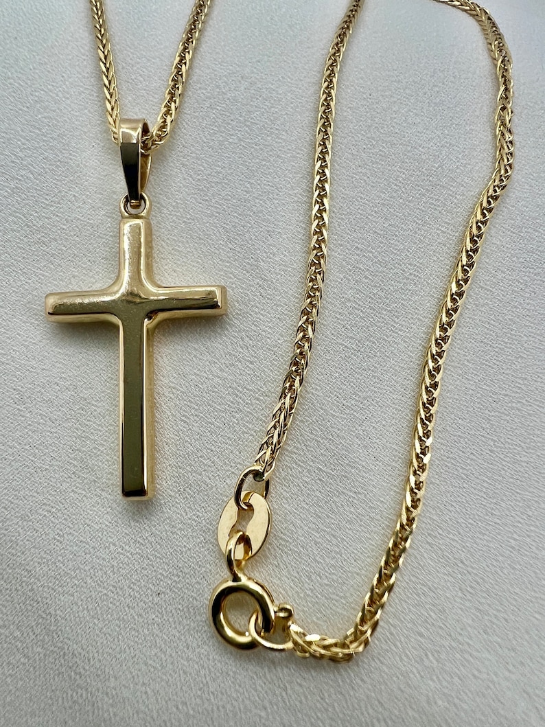 14K Solid Gold Cross Necklace, Cross Charm Necklace Gold, Real Gold ...