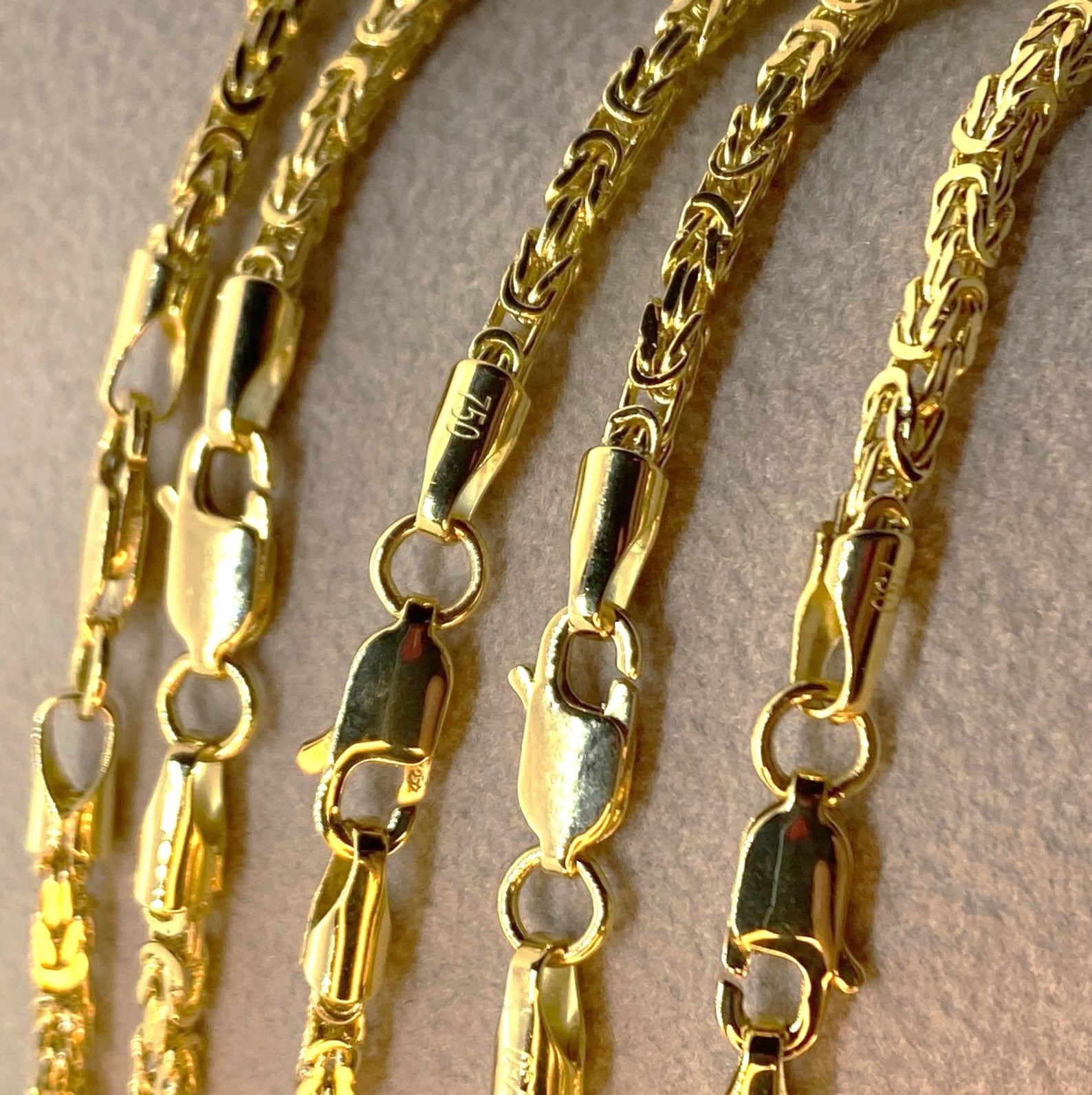 18K Solid Gold Byzantine Chain 2.3mm Gold Byzantine Necklace , Cadena ...