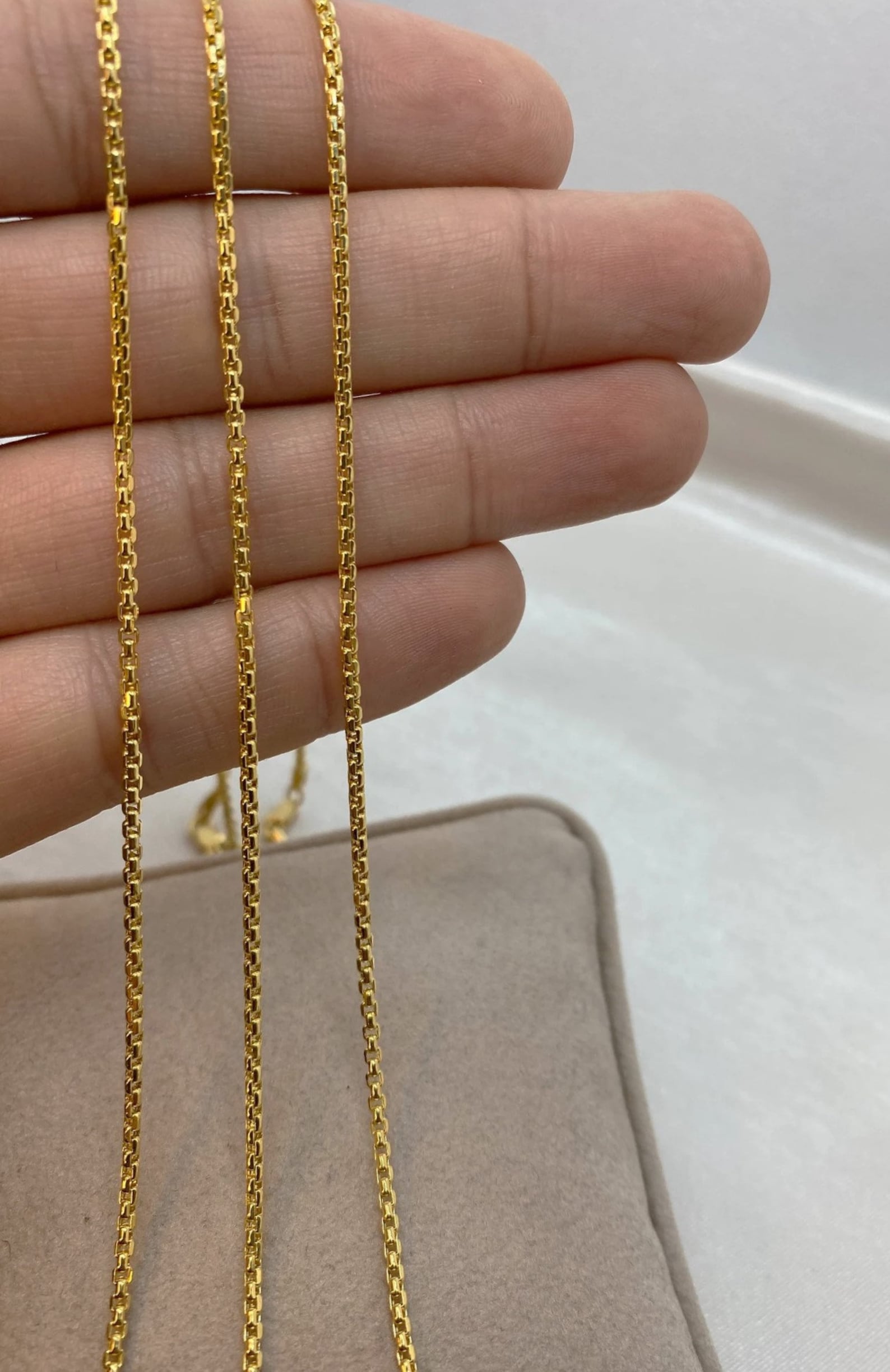 18K Solid Gold Box Chain,2mm Gold Mens Box Chain Gold Box Necklace ...