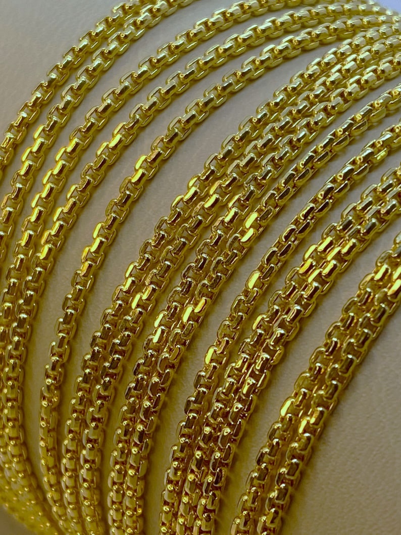 18K Solid Gold Box Chain,2mm Gold Mens Box Chain Gold Box Necklace ...
