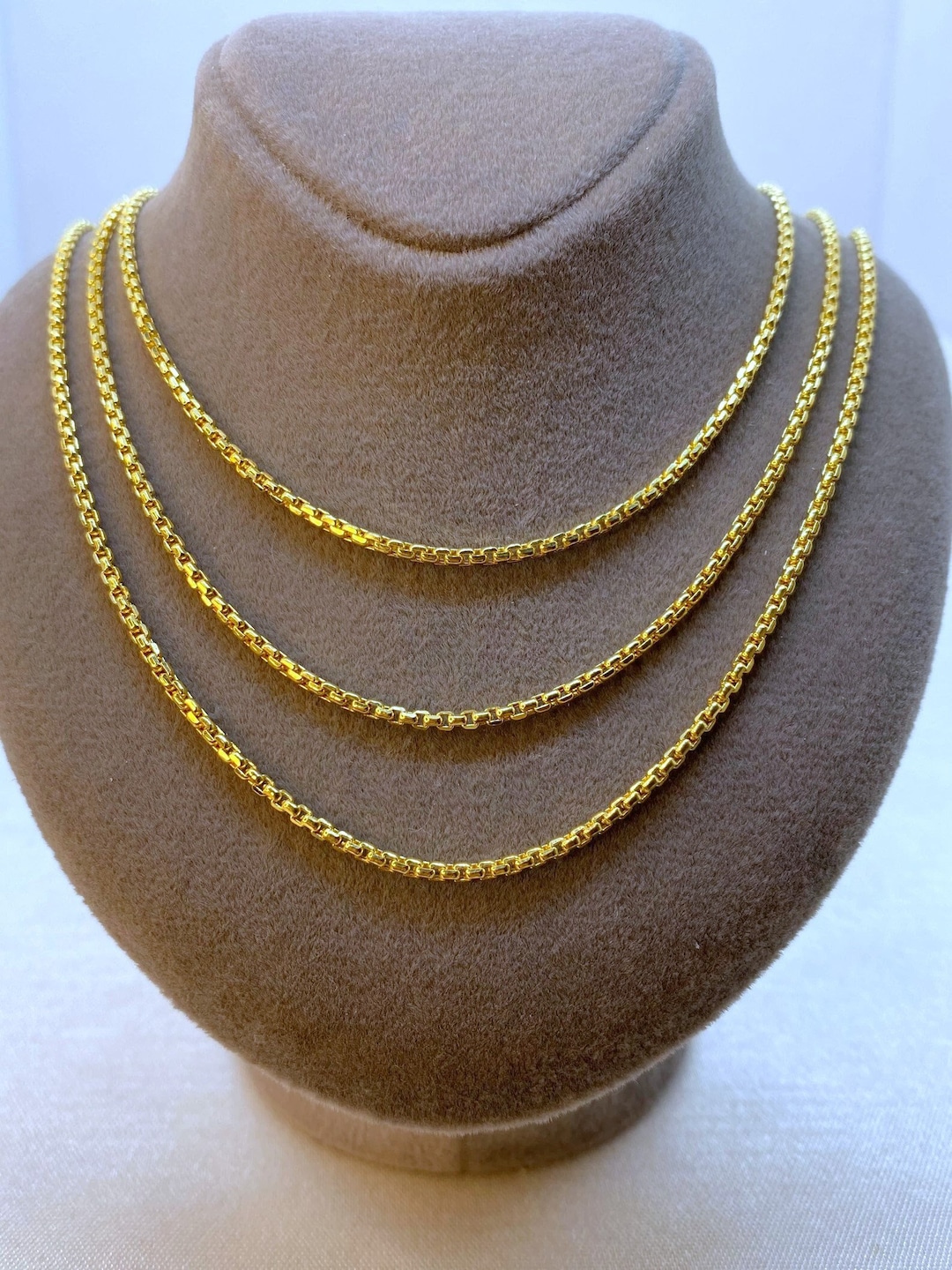 18k Solid Gold Box Chain Necklace 1.5mm, Gold Mens Box Chain Gold ...