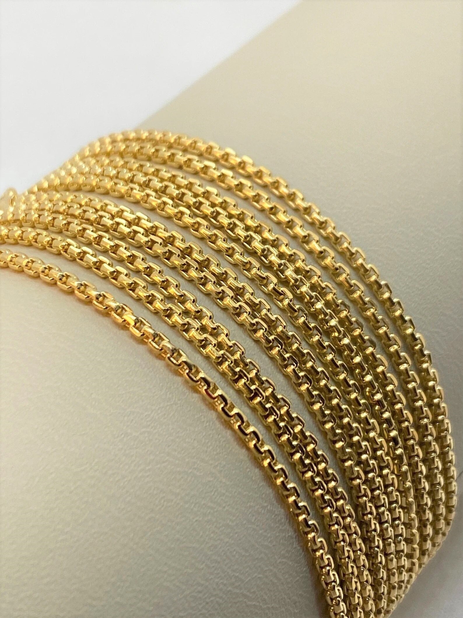 18k Solid Gold Box Chain Necklace, 2mm, Gold Mens Box Chain Gold ...