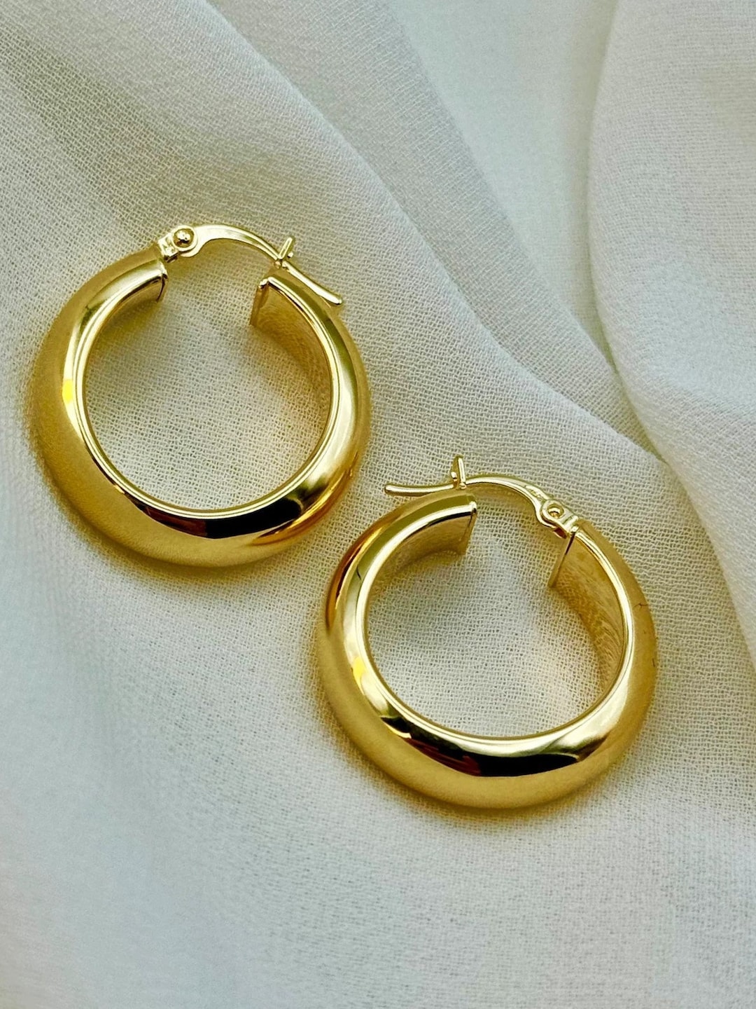 18K Real Gold Hoop Earrings, Gold Hoops, Gold Earrings, Elegant Hoops ...
