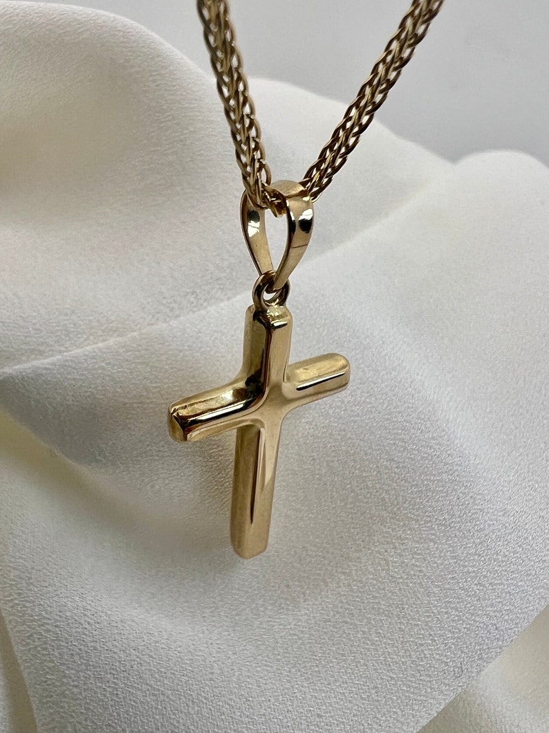 14K Solid Gold Cross Necklace, Cross Charm Necklace Gold, Real Gold ...