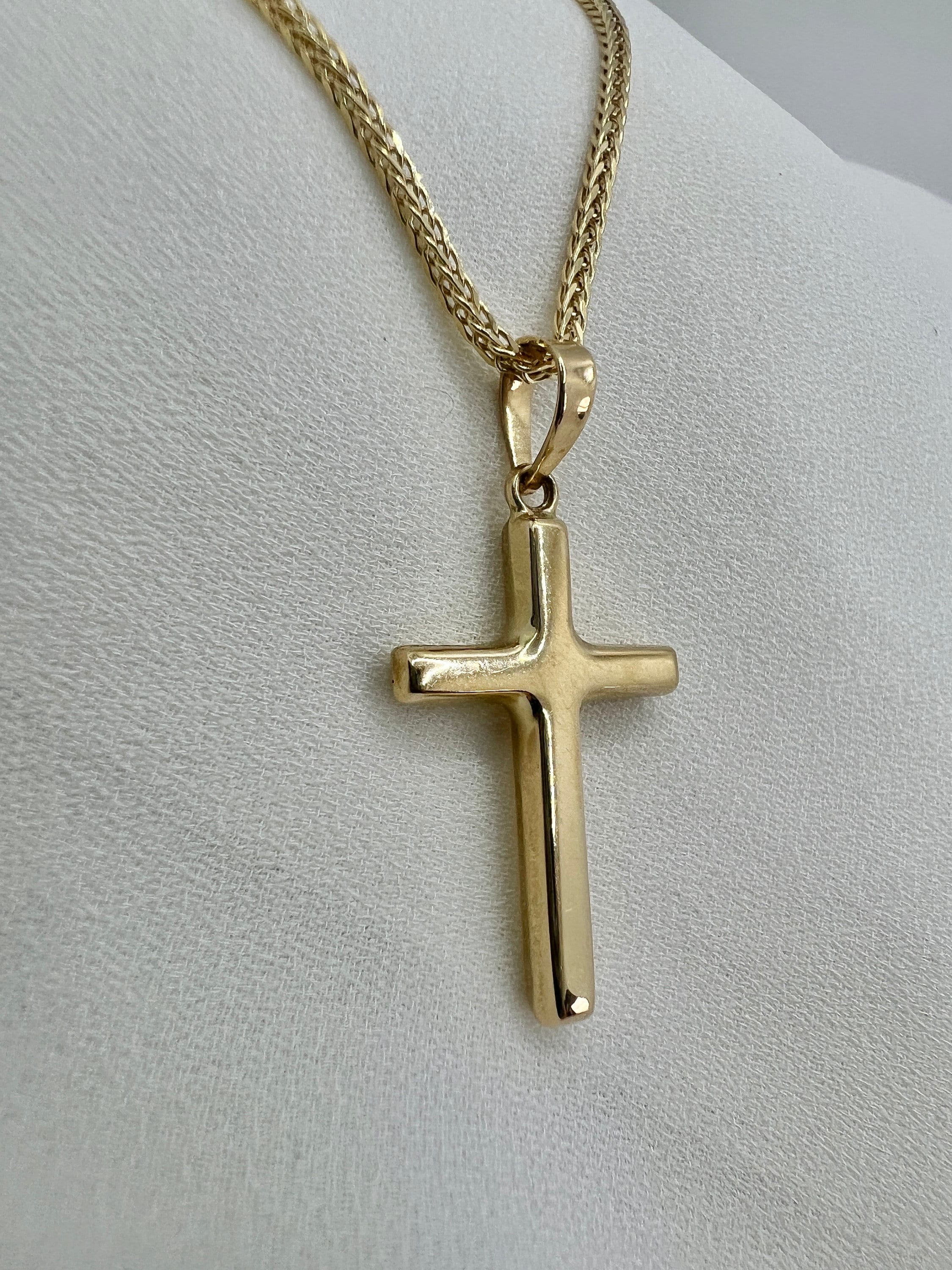 14K Solid Gold Cross Necklace, Cross Charm Necklace Gold, Real Gold ...