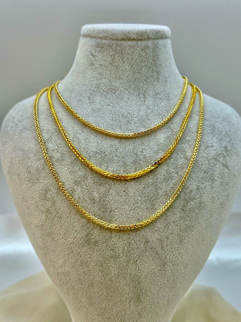 18K Solid Gold Foxtail Chain, 2.2mm Franco Necklace Women, Foxtail ...