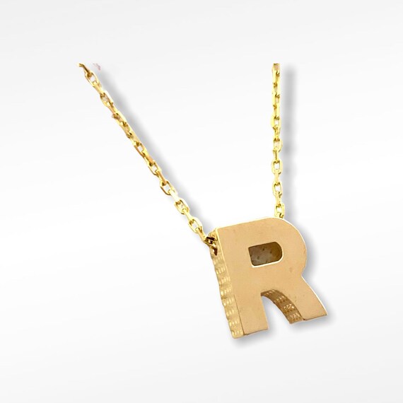Letter R 14K Solid Gold Necklace Capital Gold Letter | Etsy