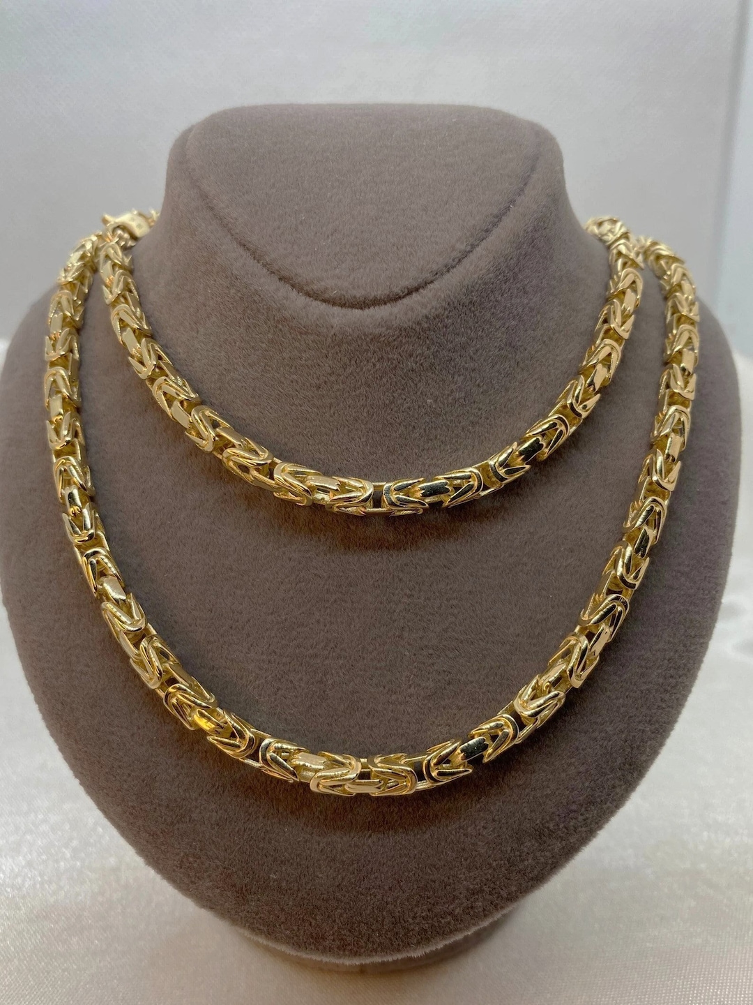 14K Solid Gold Byzantine Chain 4mm Gold Byzantine Necklace , Christmas ...