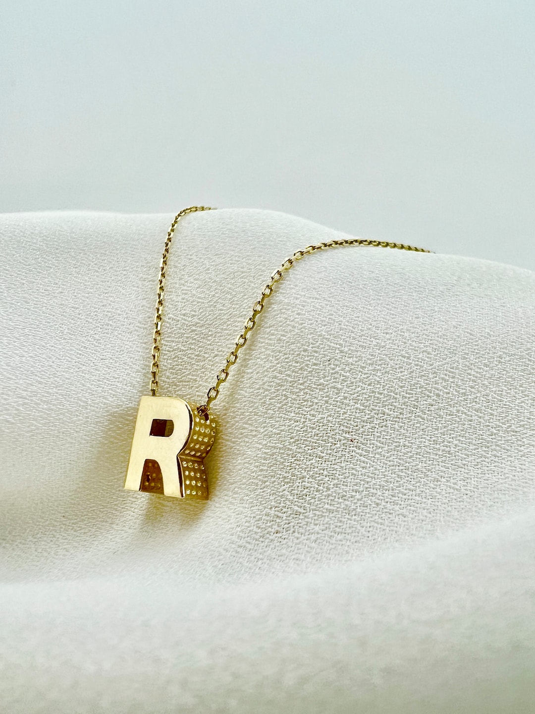Letter R 14K Solid Gold Necklace, Capital Gold Letter, Alphabet ...