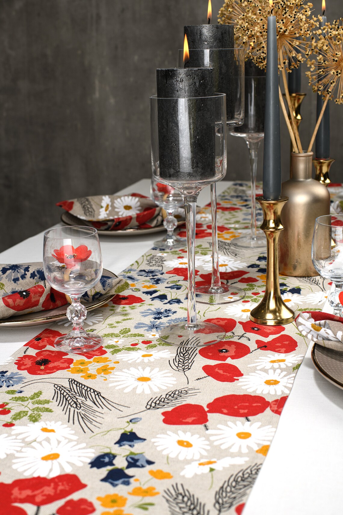 Poppy Flower Table Runner With Napkins Floral Table Linen - Etsy