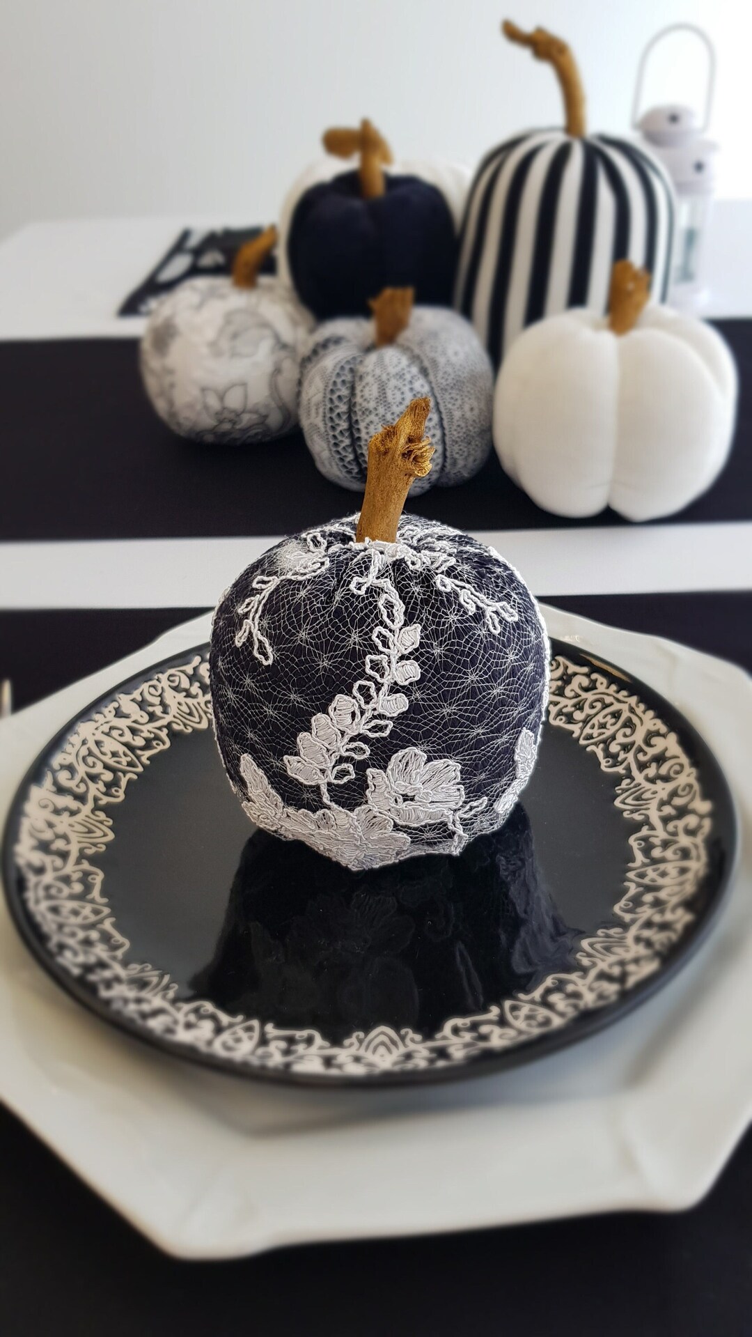 Lace Pumpkin, Elegant Thanksgiving Pumpkin, Fabric Black and White ...
