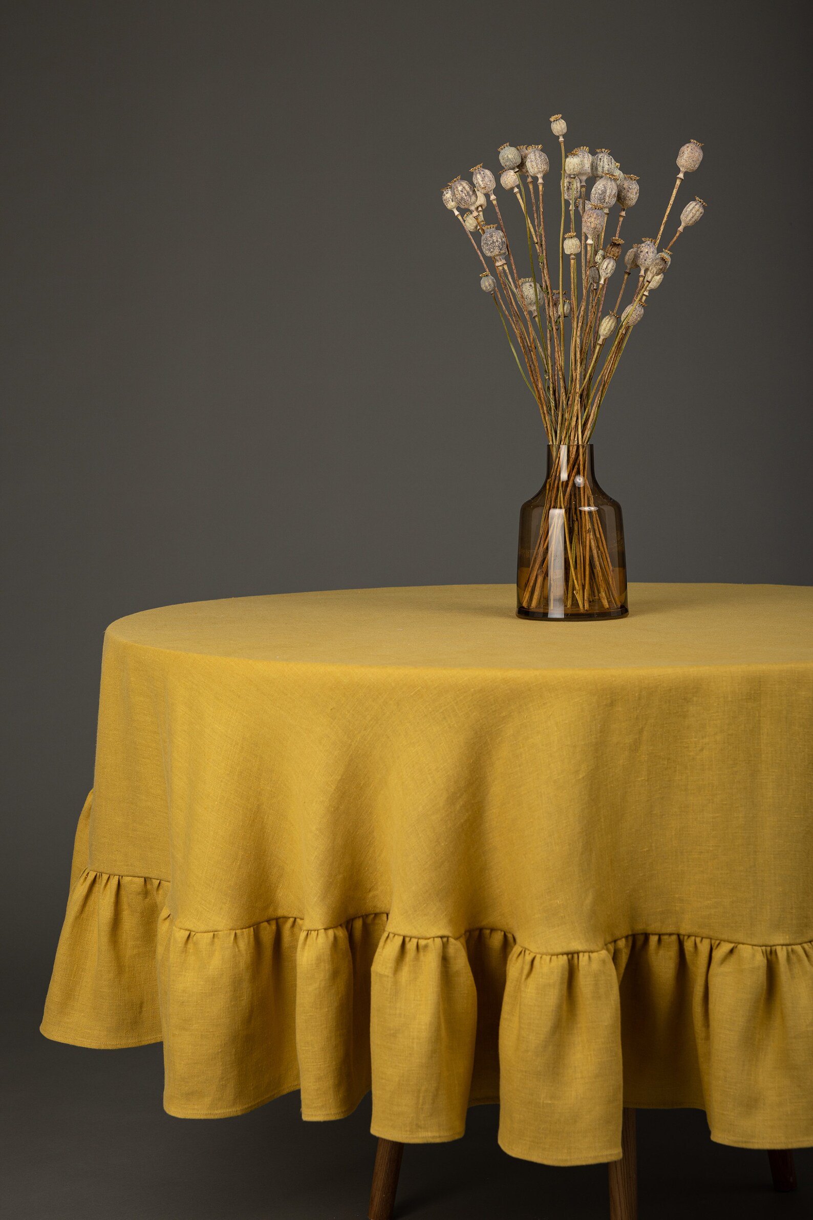 Mustard Round Tablecloth With Ruffles - Etsy