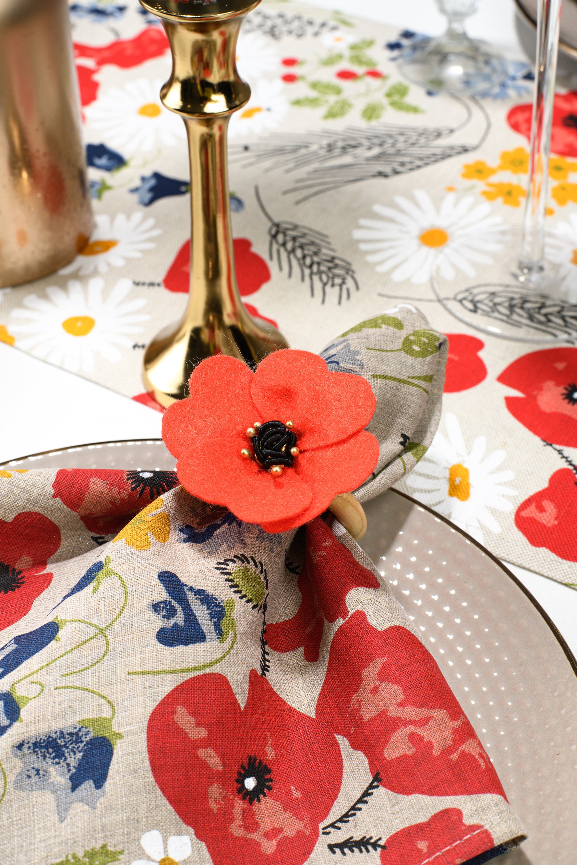 Poppy Flower Table Runner With Napkins Floral Table Linen - Etsy