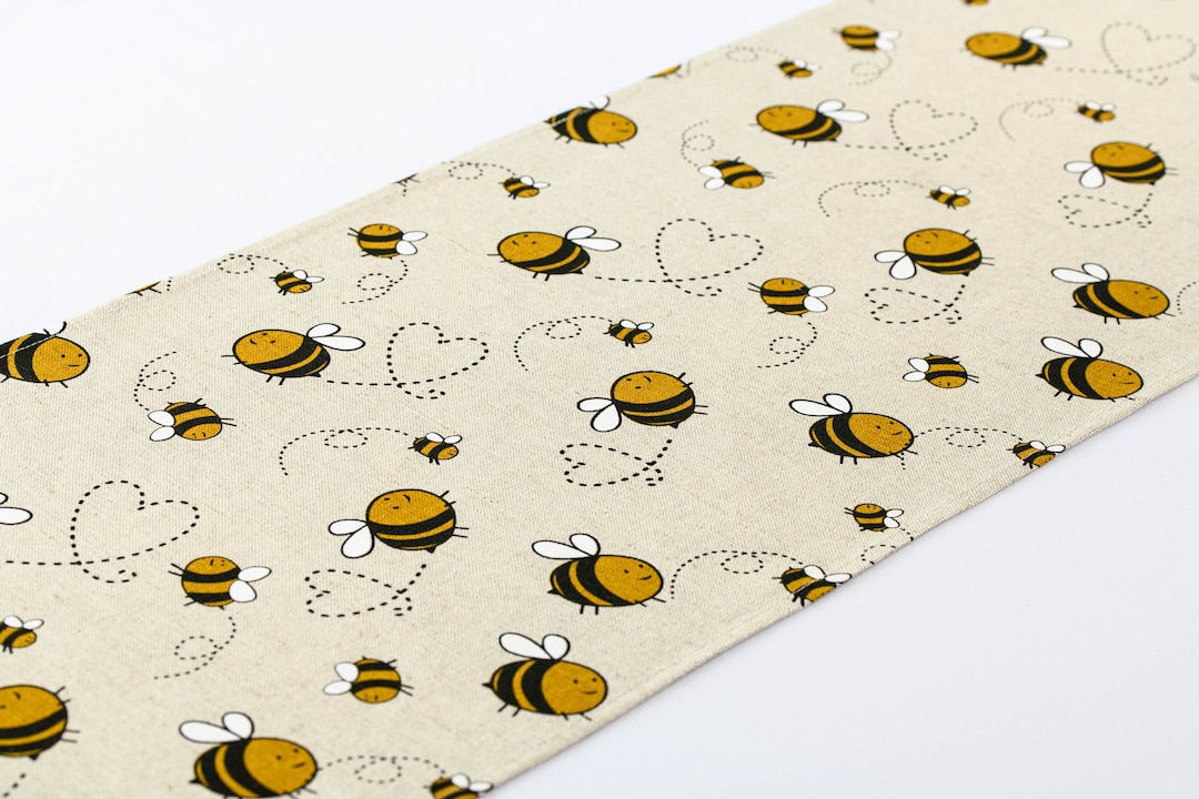 Honey Bee Table Runner: Linen Bumblebee Print, Country Kitchen Decor - Etsy