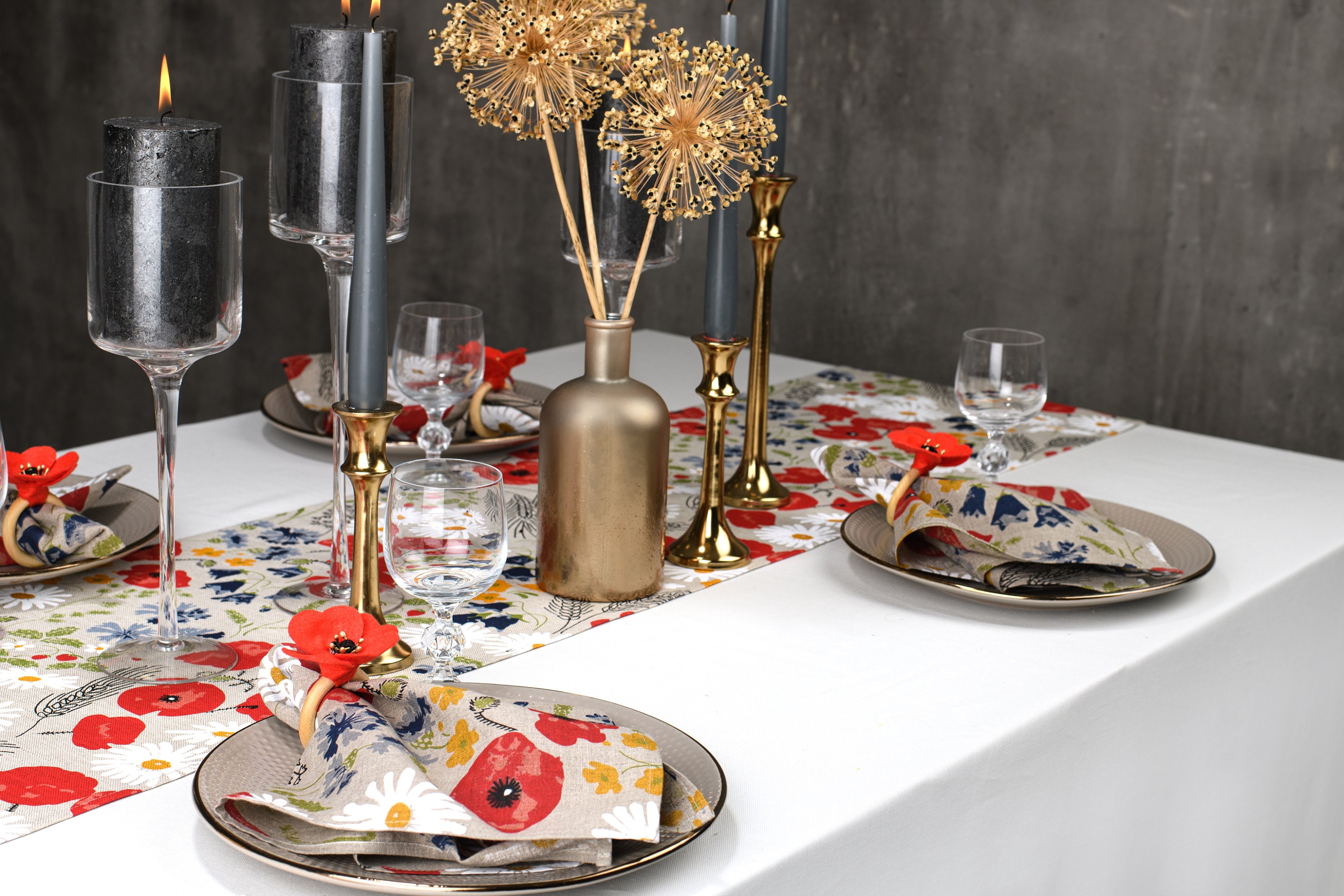 Poppy Flower Table Runner With Napkins Floral Table Linen - Etsy