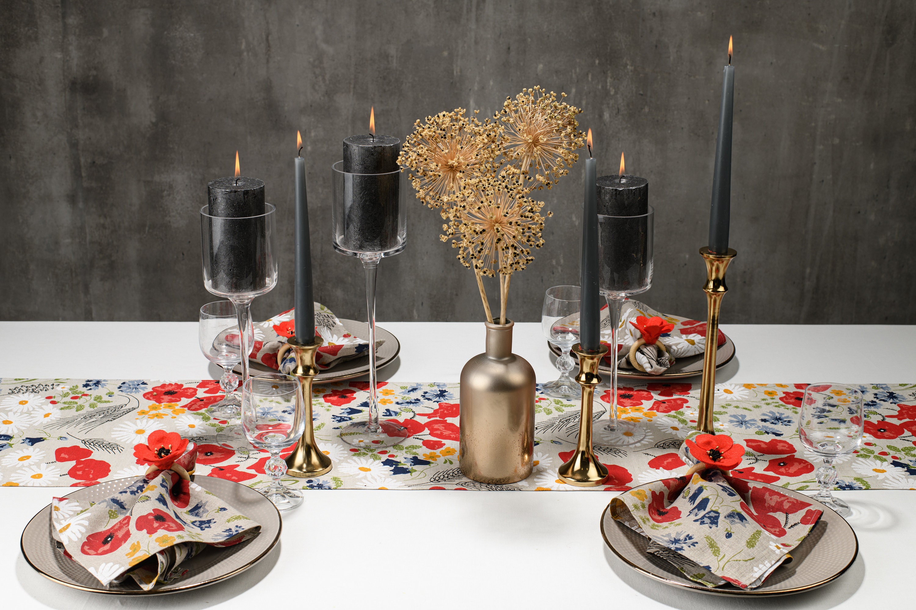 Poppy Flower Table Runner With Napkins Floral Table Linen - Etsy