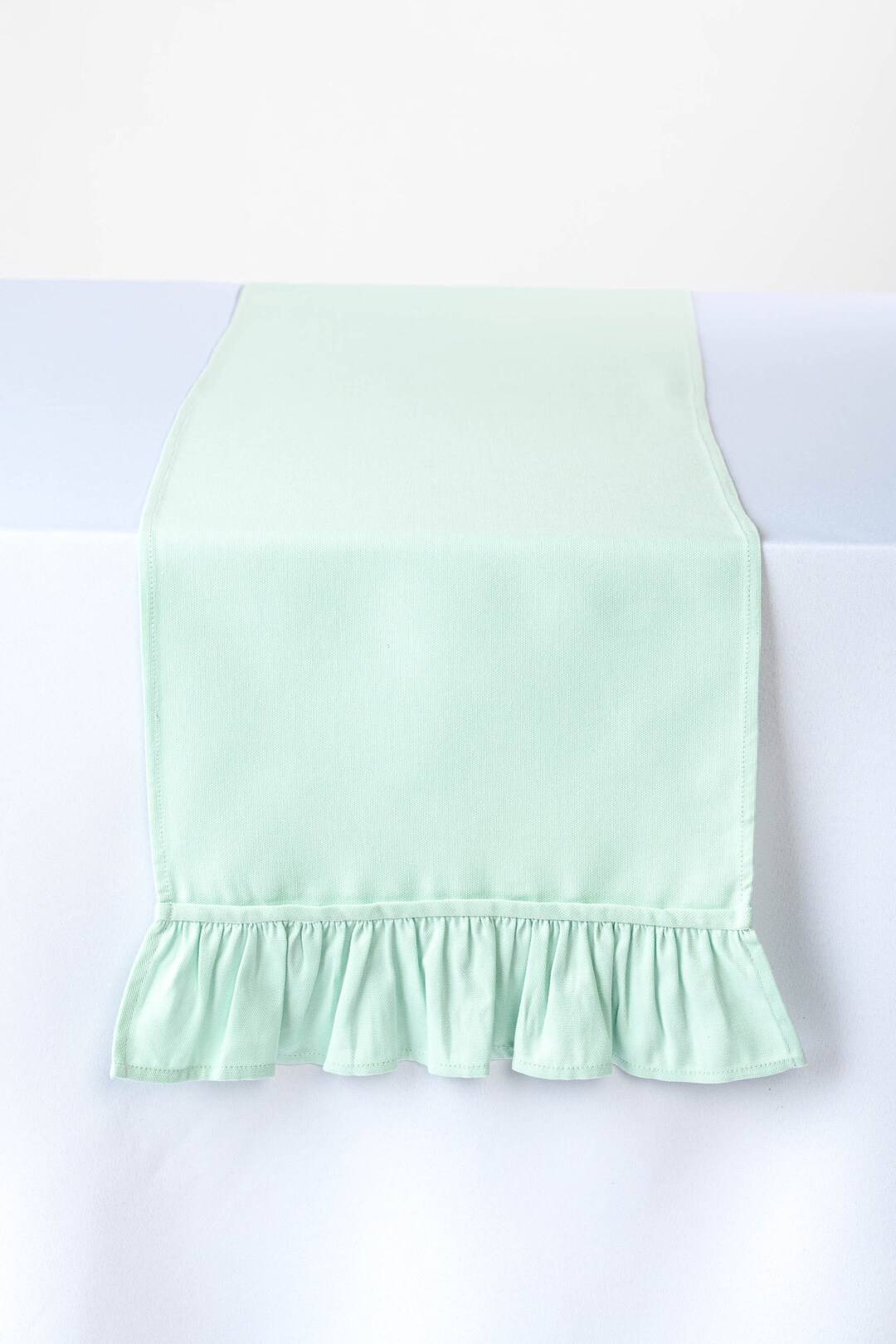 Light Teal Table Runner, Mint Table Runner With Ruffled Ends, Pale Teal ...