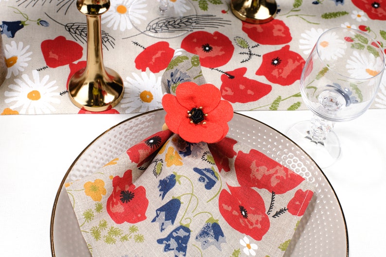 Poppy Flower Table Runner With Napkins Floral Table Linen - Etsy