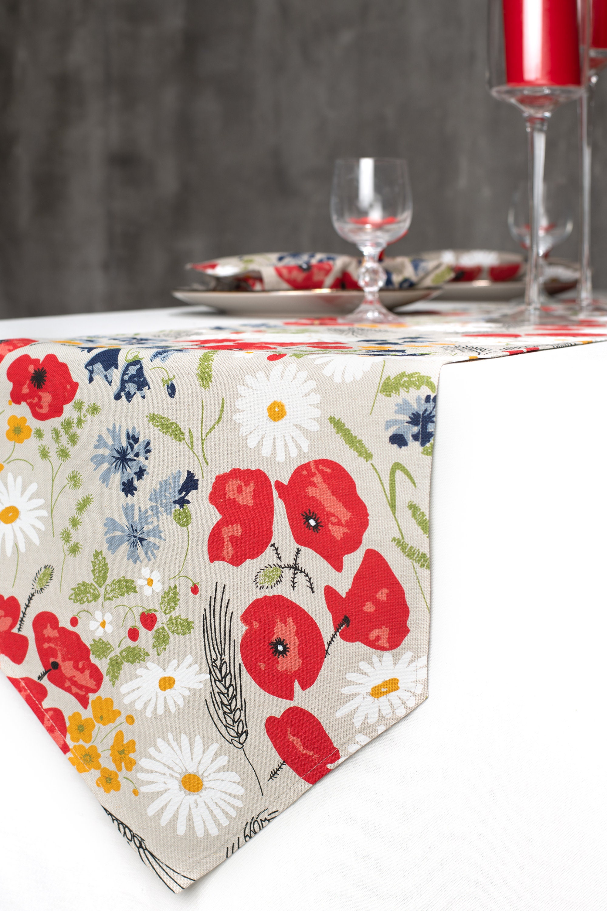 Poppy Flower Table Runner With Napkins Floral Table Linen - Etsy