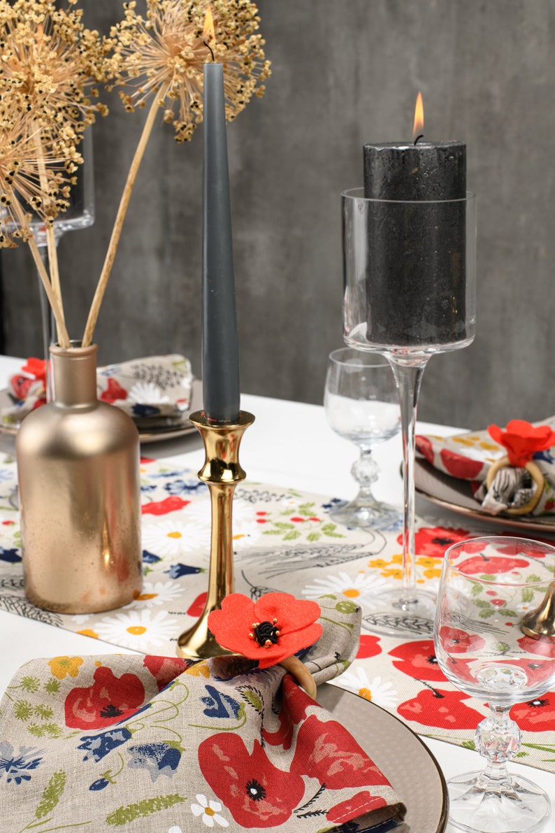 Poppy Flower Table Runner With Napkins Floral Table Linen - Etsy