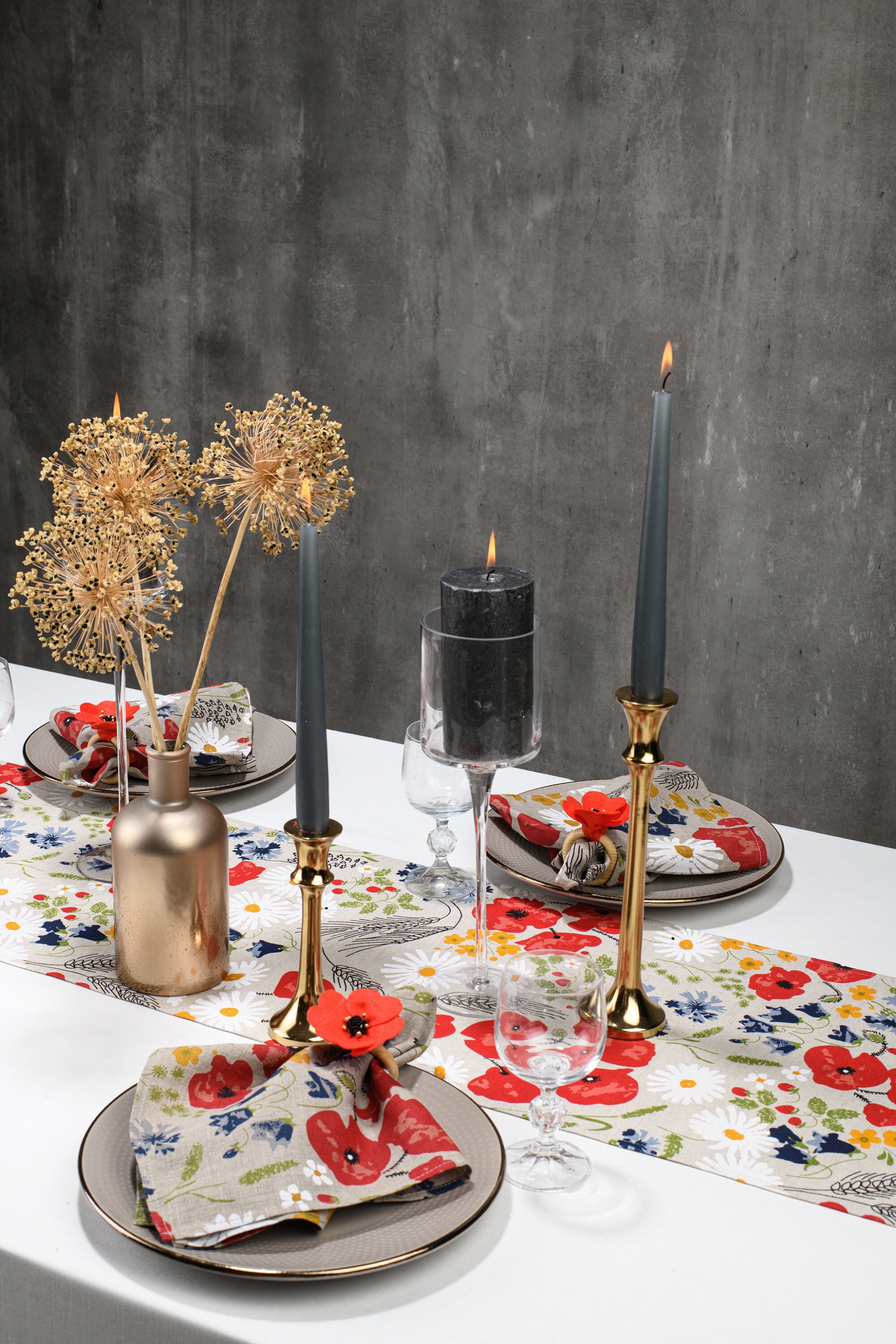 Poppy Flower Table Runner With Napkins Floral Table Linen - Etsy