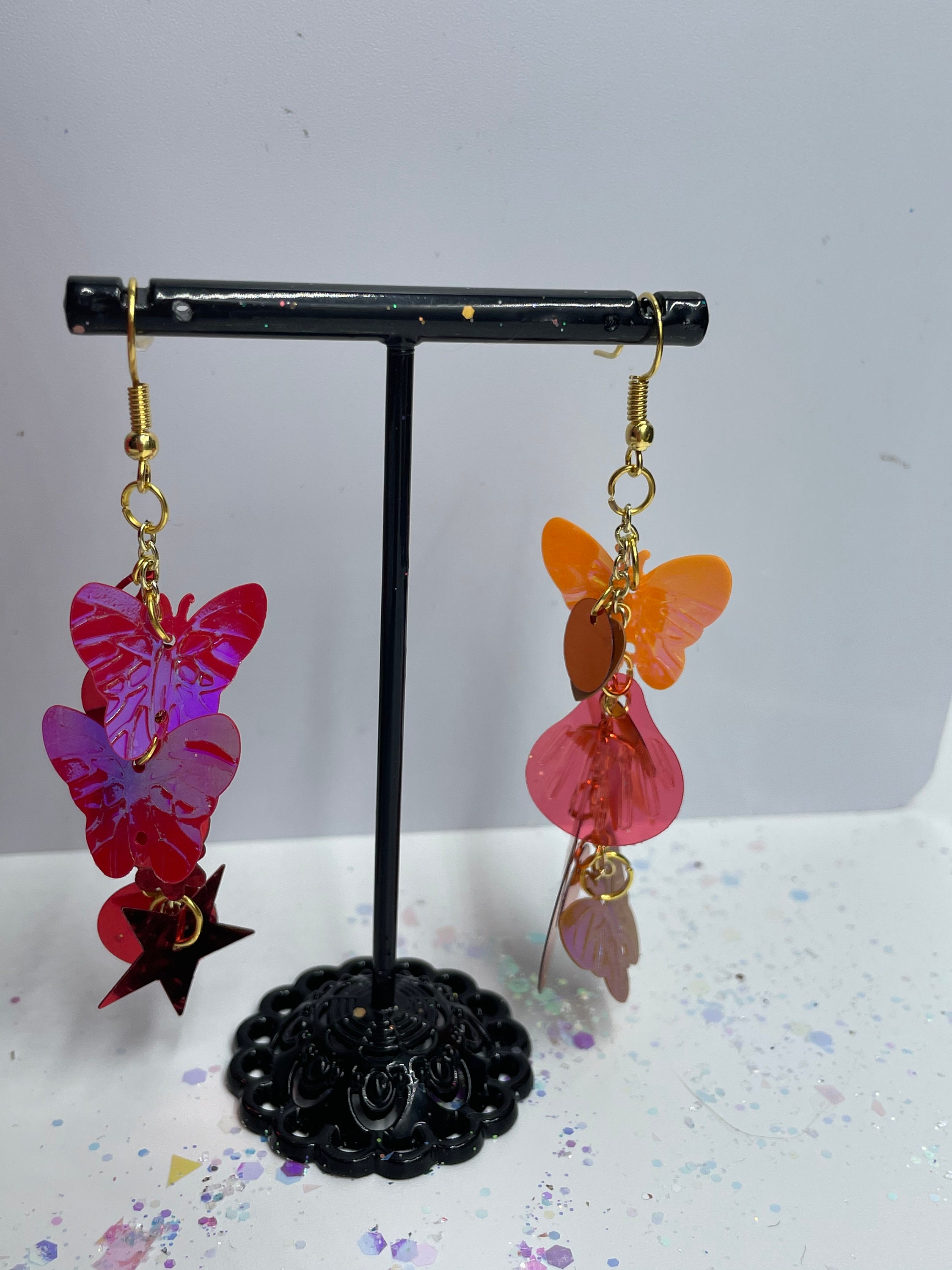 Random Shape Color Themed Sequin Earrings! in Gold & Silver! Choose Red ...