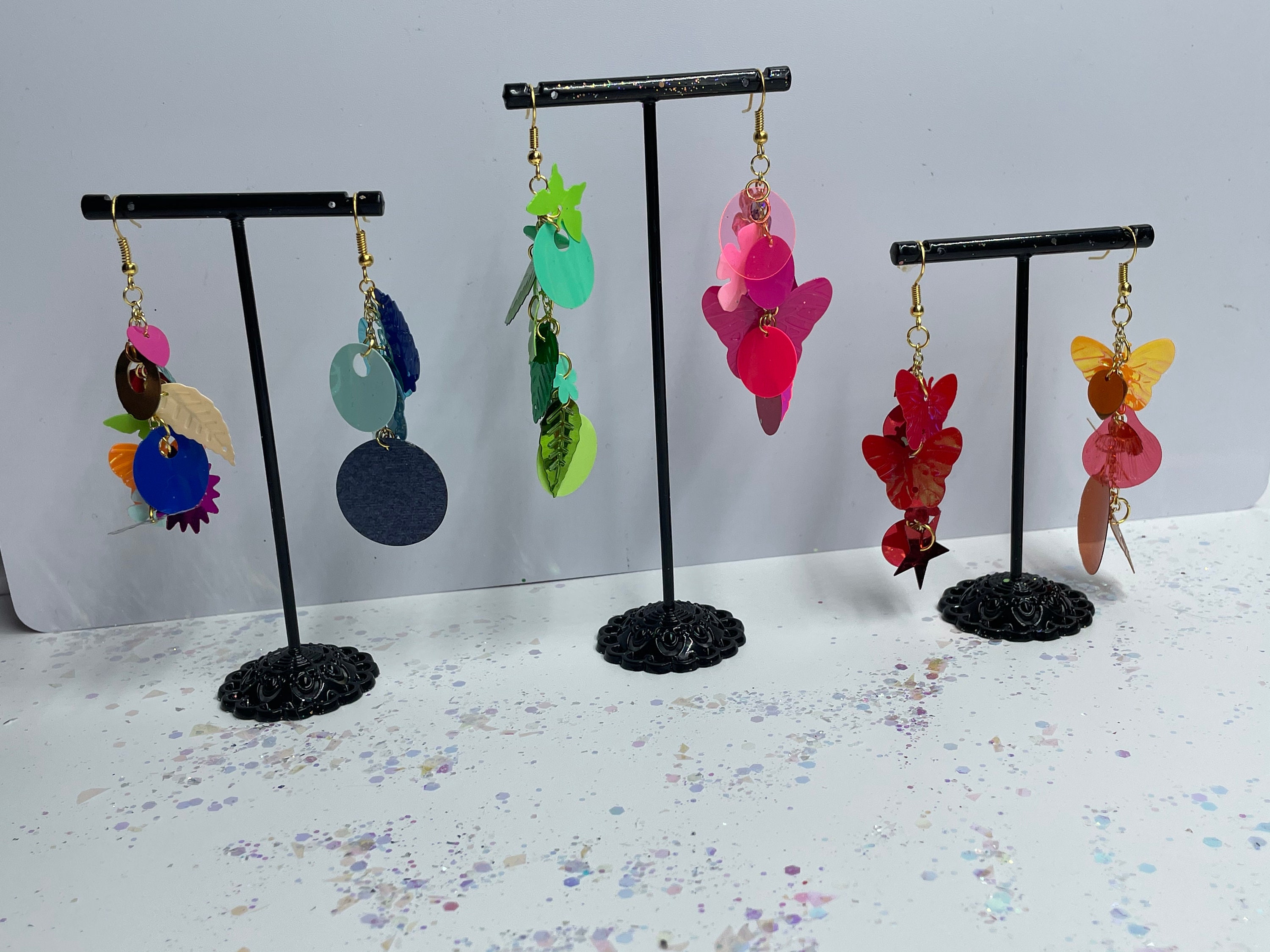 Random Shape Color Themed Sequin Earrings! in Gold & Silver! Choose Red ...