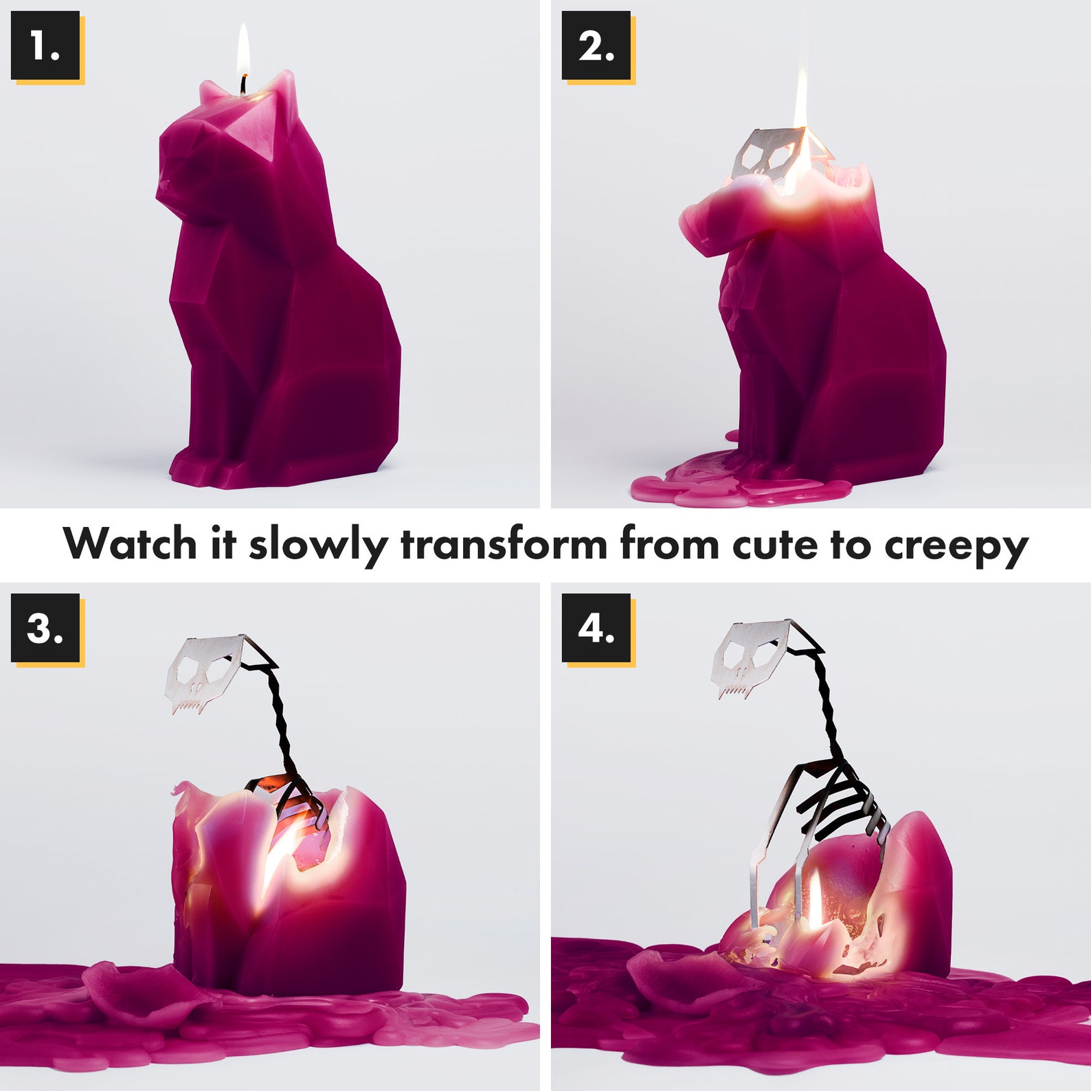 Pyropet Kisa Cat Skeleton Candle - Burgundy | Spooky Cat Candle ...