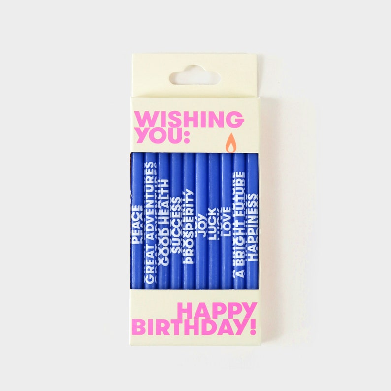 Wishing You: Birthday Candles - Blue | Set of 10 With Different Wishes | 5" Tall | Long Birthday ...