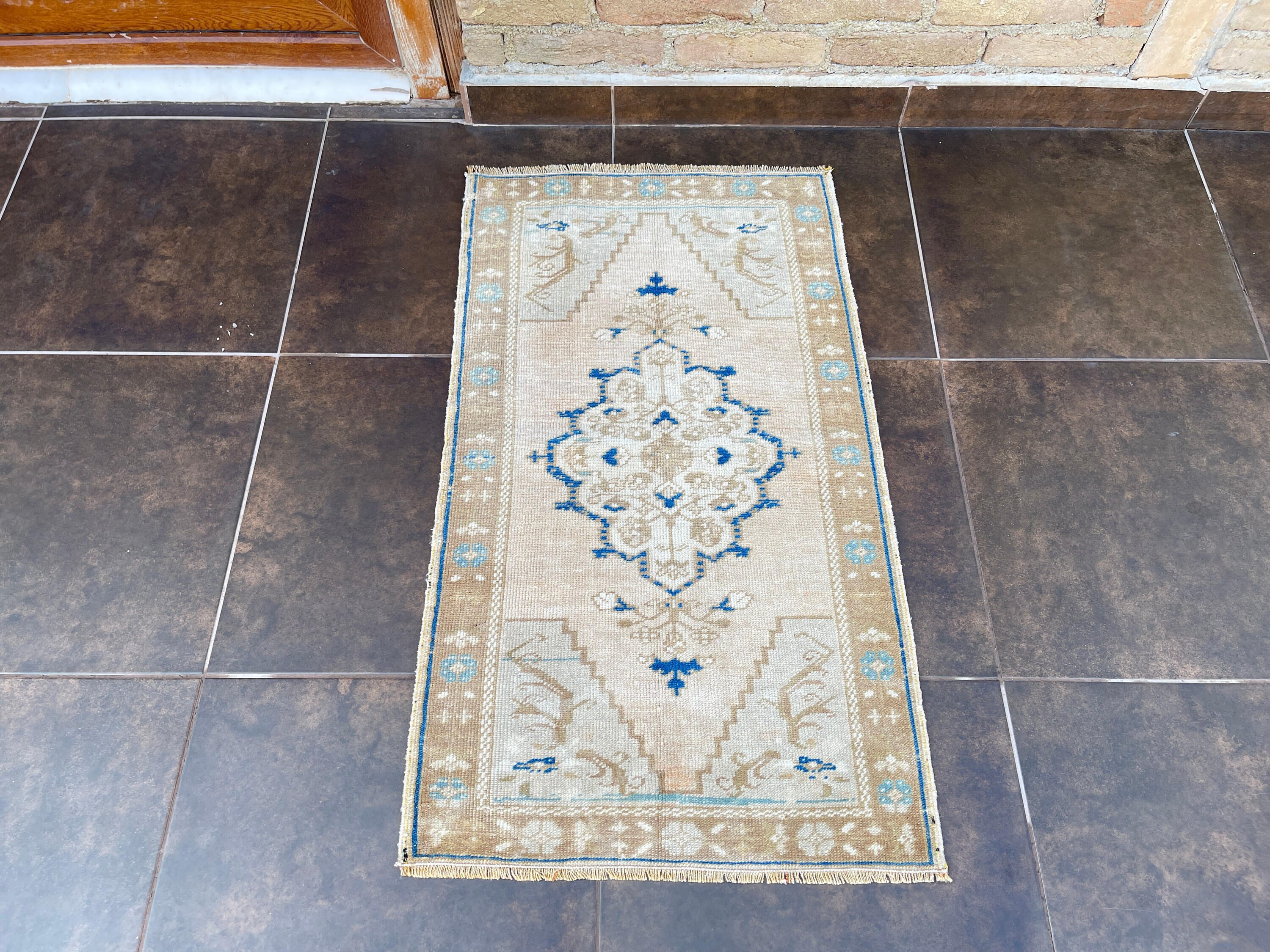 Small Rug,1'83'3 Ft Blue and Brown Rug. Faded Rug, Nomadic Rug, Entry ...