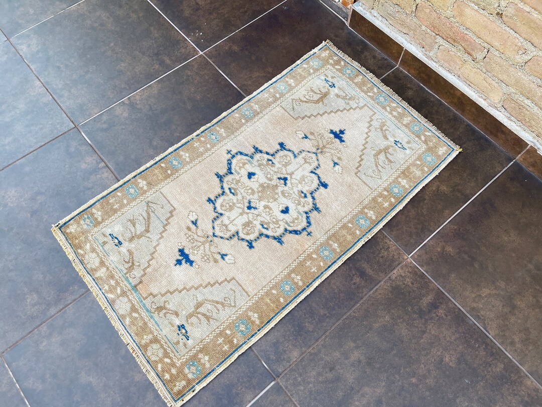 Small Rug,1'83'3 Ft Blue and Brown Rug. Faded Rug, Nomadic Rug, Entry ...