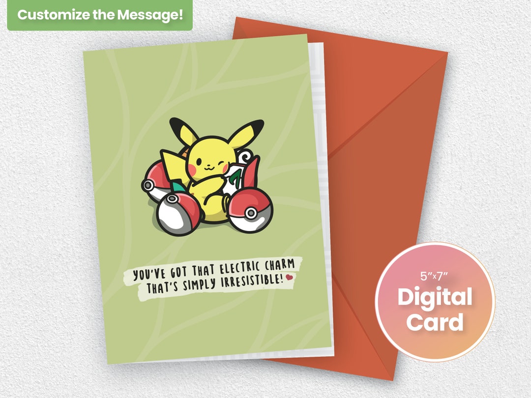Pikachu Pokemon Digital Download Greeting Card Custom Miss You Greeting ...