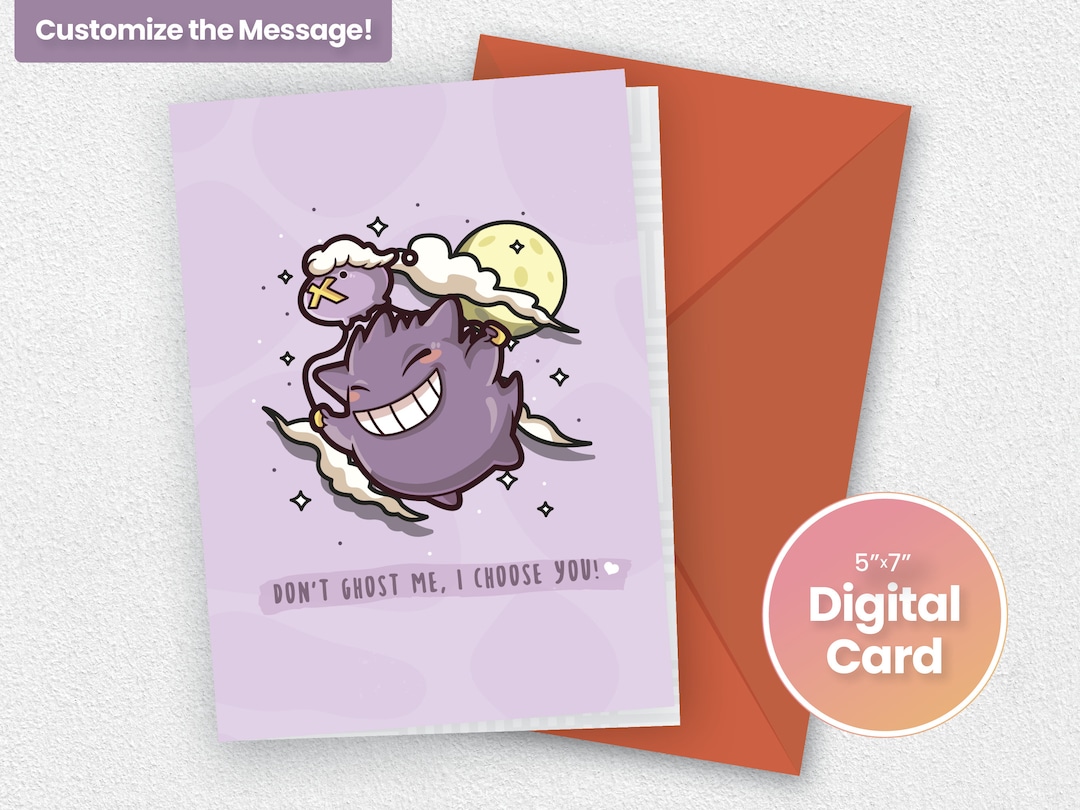 Gengar Pokemon Greeting Card PRINTABLE Dont Ghost Me All Occasion Card ...