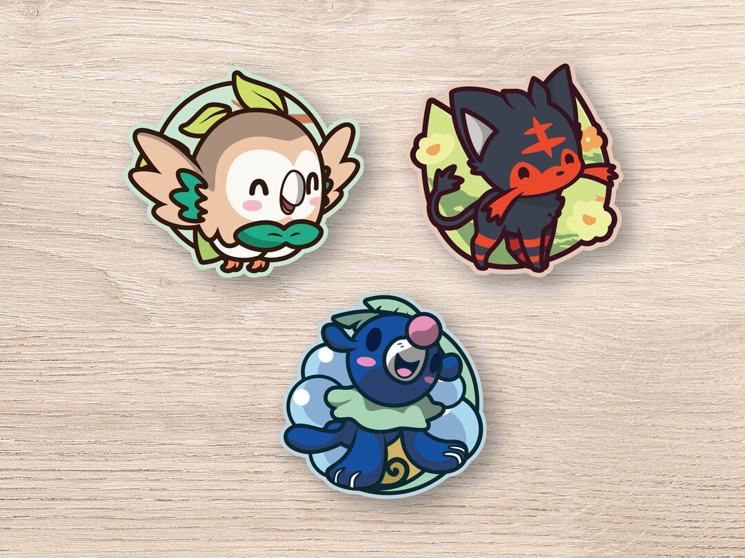 Pokemon Aloha Vinyl Sticker Set of 3 Rowlet Sticker Litten Sticker ...