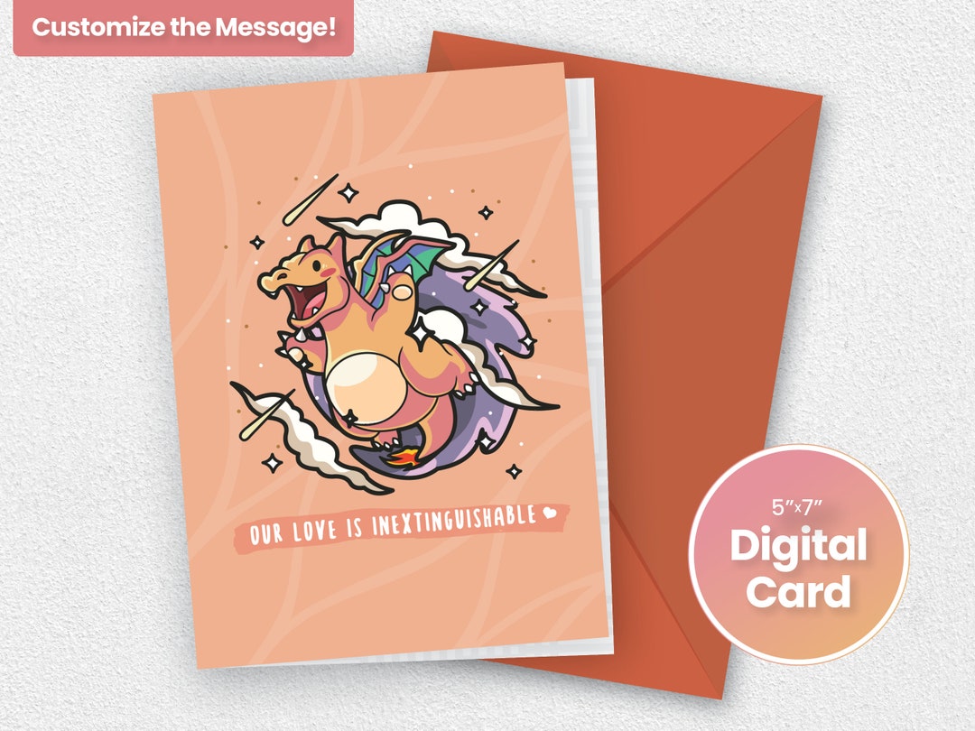 Charizard Pokemon Greeting Card PRINTABLE Romantic Nerd Couple Husband ...