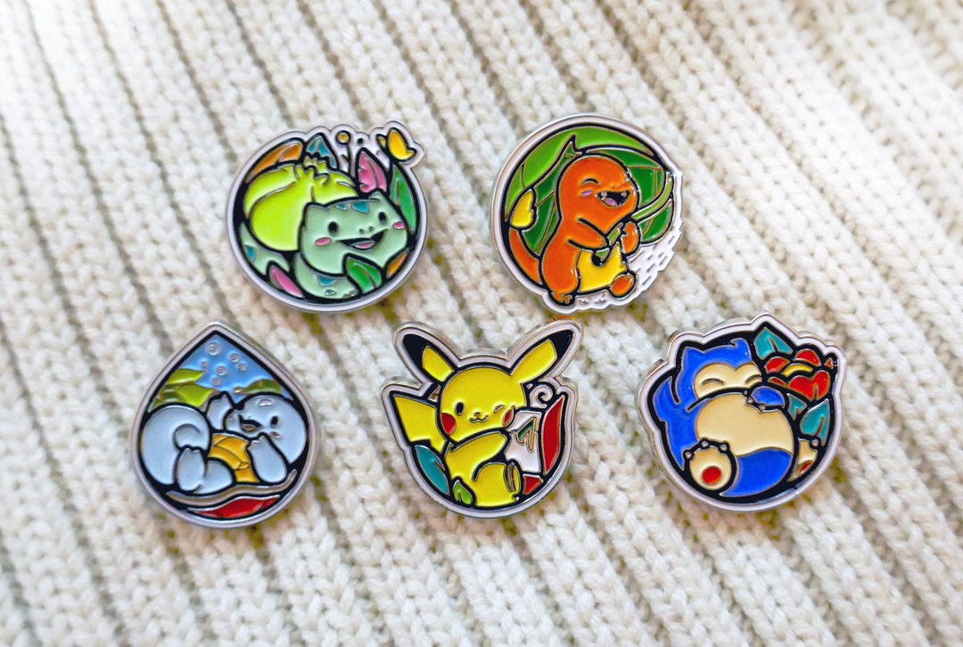 Pokemon Enamel Pins Set of 5 Bulbasaur Charmander Squirtle Pikachu ...