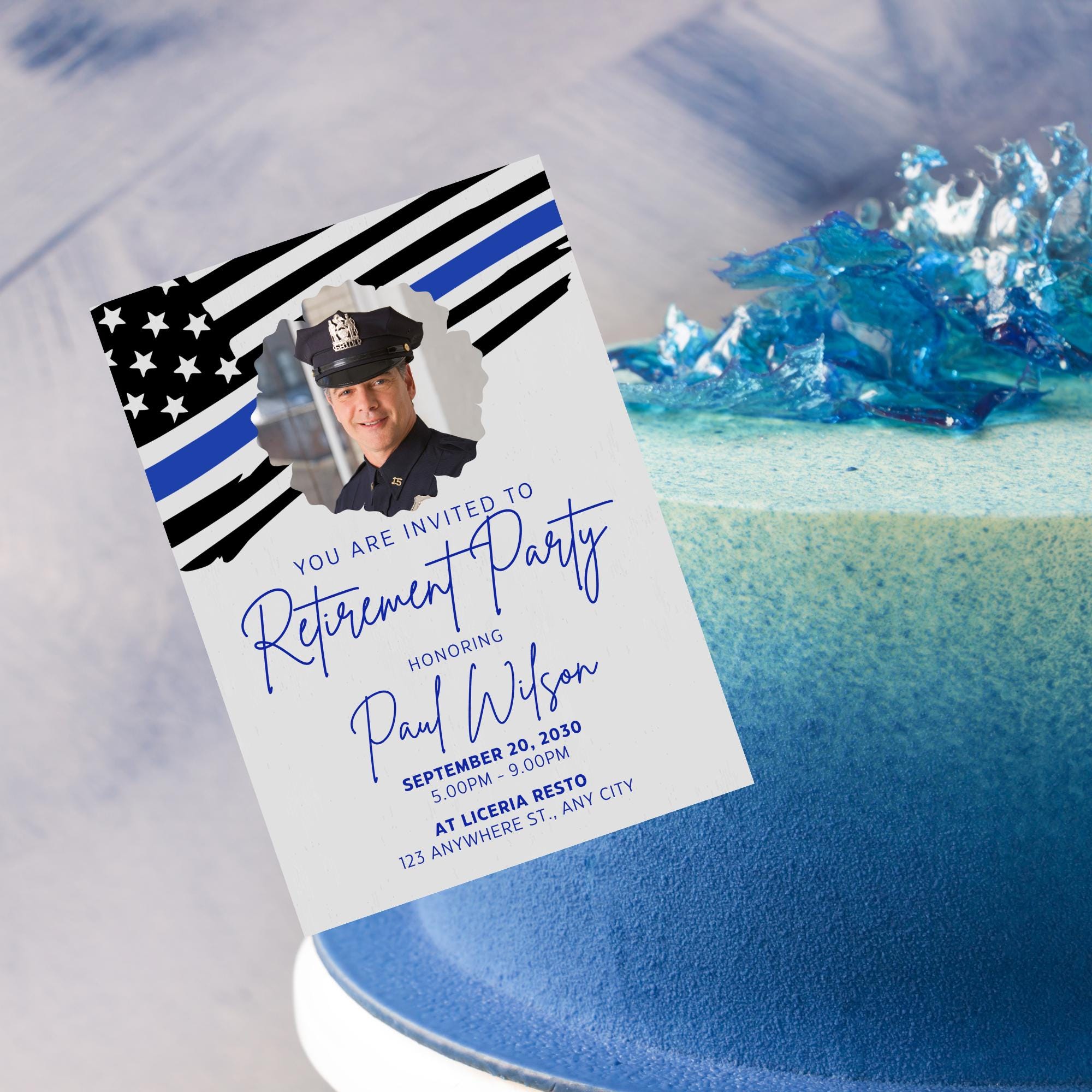 Police Retirement Party Invitation With Photo – Editable Blue Line ...