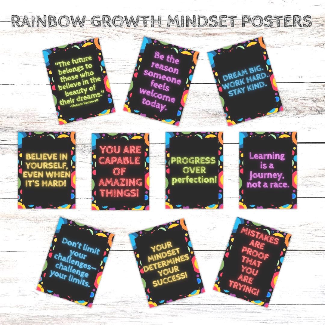 Classroom Poster Set | Rainbow Growth Mindset Classroom Decor | Back to ...