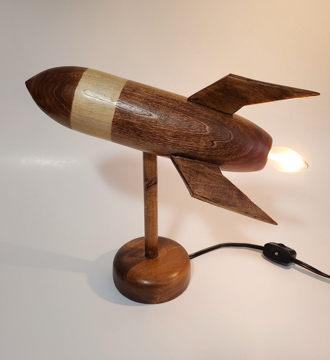 Hand Turned Wood LED Rocket Lamp - Etsy