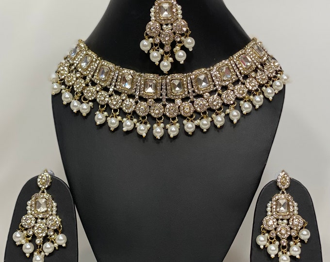 Elegant Antique Gold Pakistani Necklace Set/pakistani Bridal Set With ...