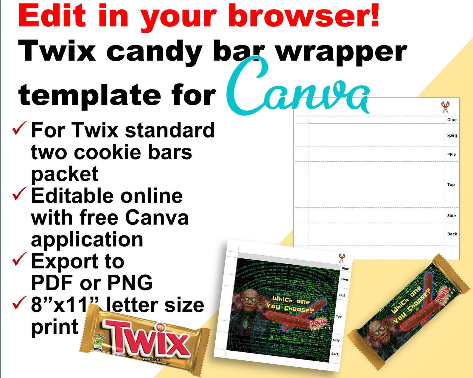 Chocolate Bar Wrapper Template Twix Candy Bar Wrapper Etsy