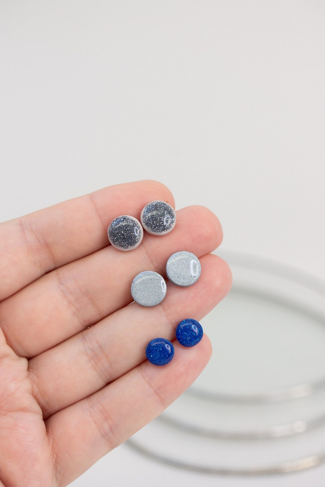 Silver Blue Plastic Post Studs, Round Hypoallergenic Stud Earrings ...
