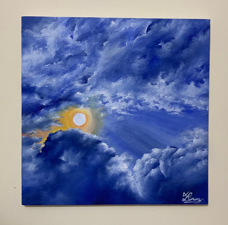 Hand Painted Blue Skys Oil Painting Canvas, Blue Sky Textured Acrylic ...