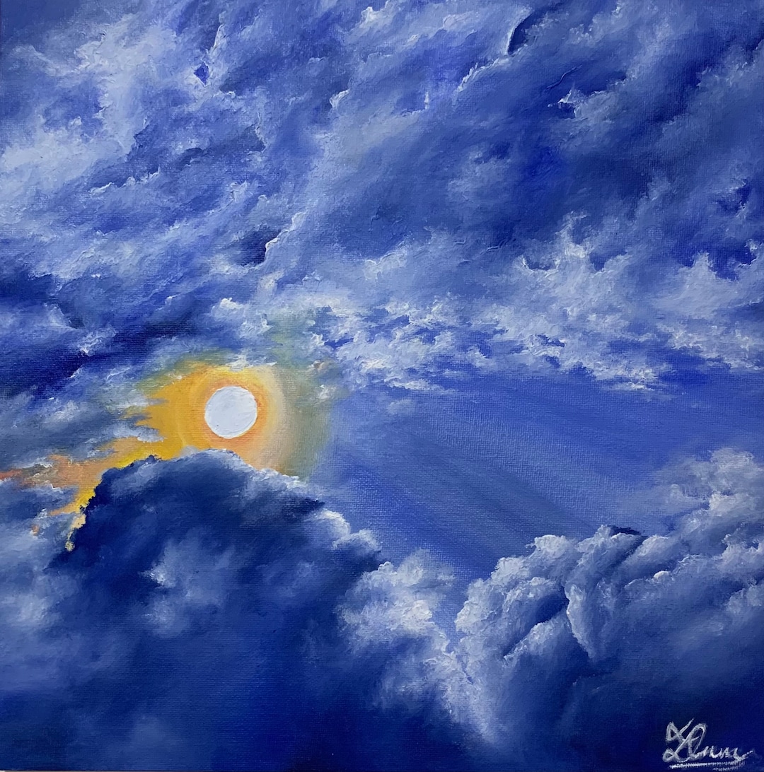 Hand Painted Blue Skys Oil Painting Canvas, Blue Sky Textured Acrylic ...