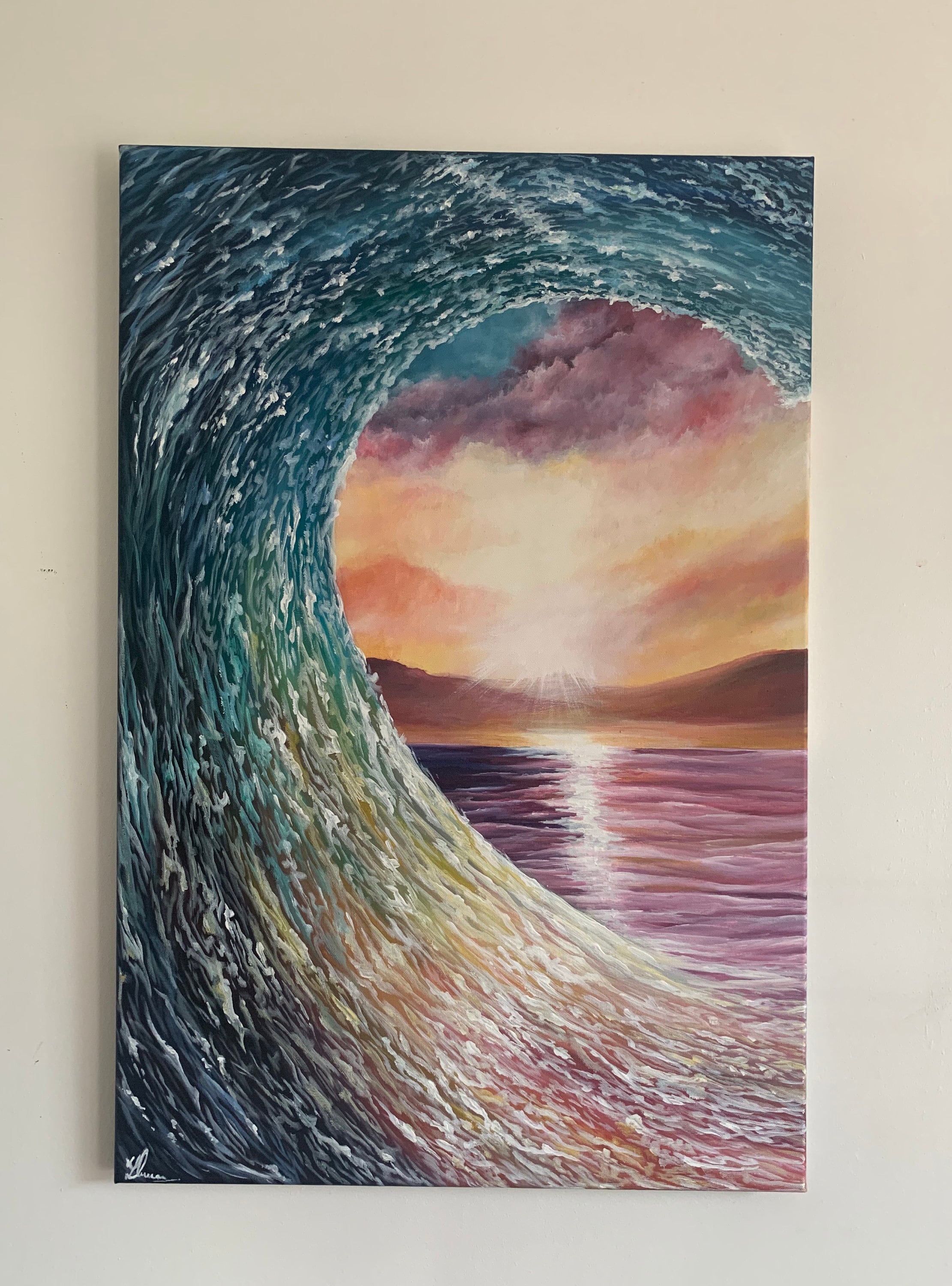 Original Painting of Sunset Wave Drop of Colour in Ocean - Etsy