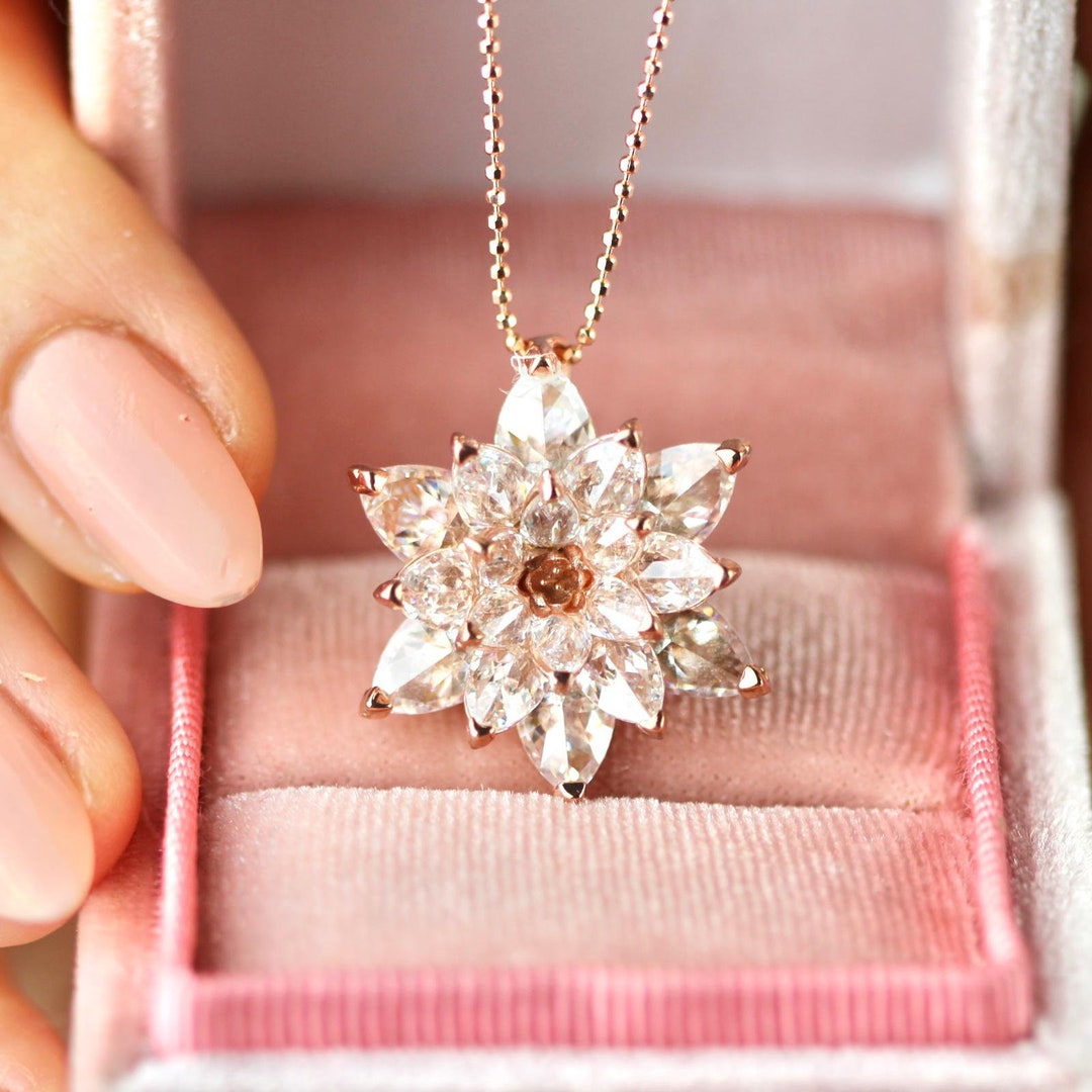 Pink Quartz Lotus Necklace Gift for Mom Meaningful Gift for Her Rose ...