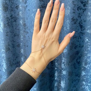 Rose Gold Hand Chain Bracelet, Gypsy Gold Finger Bracelet, CZ Hand ...