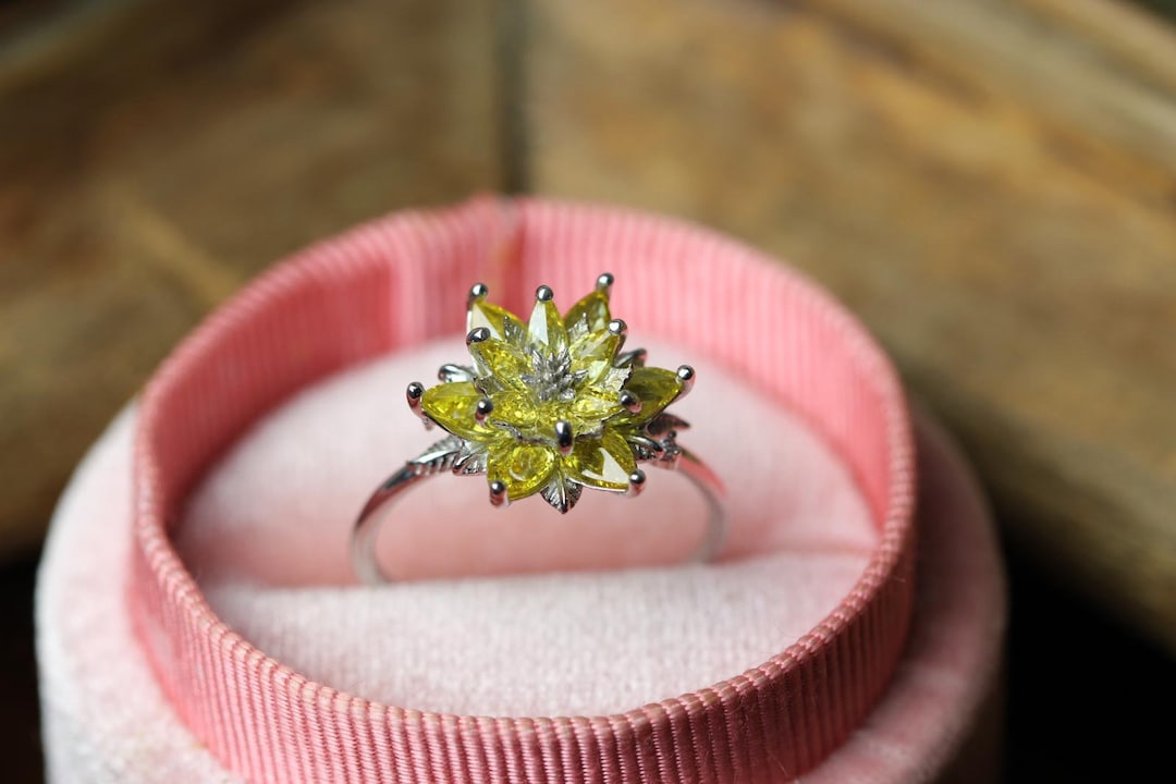 Lotus Flower Ring Elegant Lotus Flower Ring Citrine Stone Birthstone ...